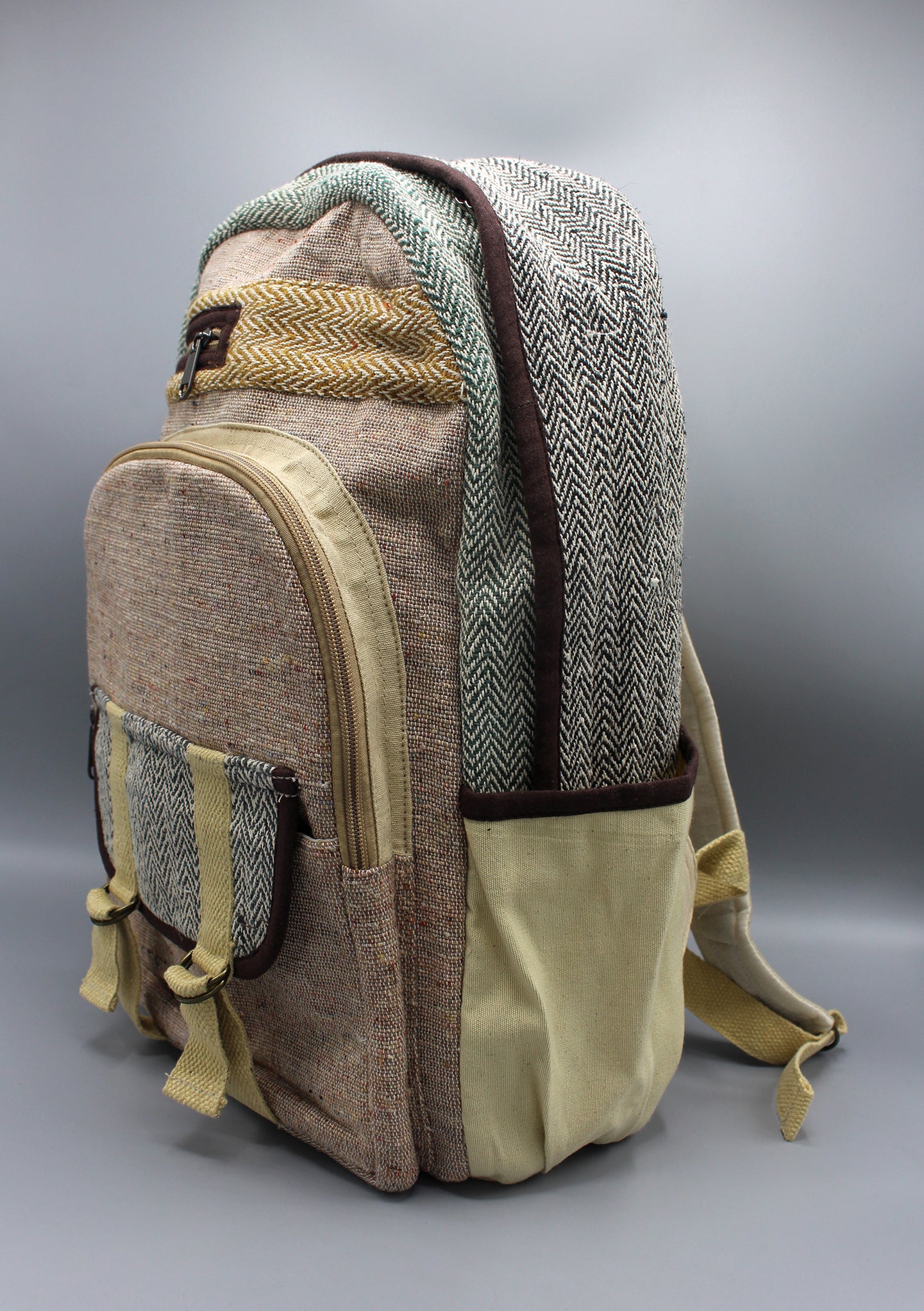 Green Border Earthy Hemp Rucksack — NepaCrafts Product