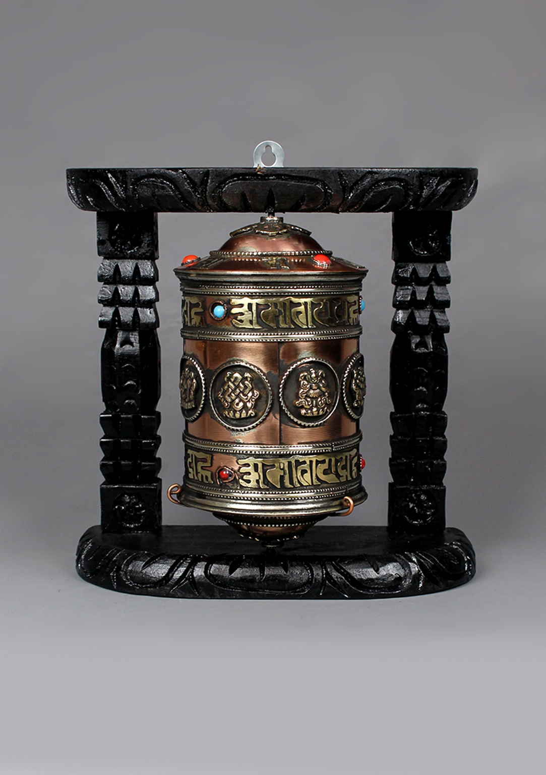 Eight Auspicious Symbols Prayer Wheel Wall Hanging — NepaCrafts Product