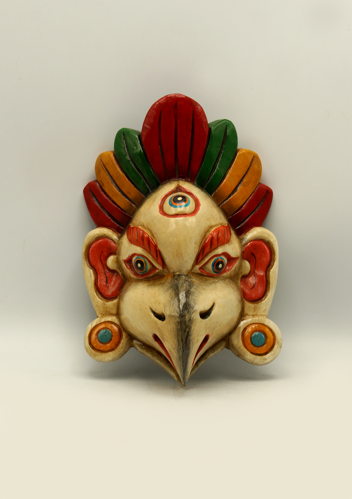 Handcarved and HandPainted Wooden Garud Wall Hanging Mask - White ...