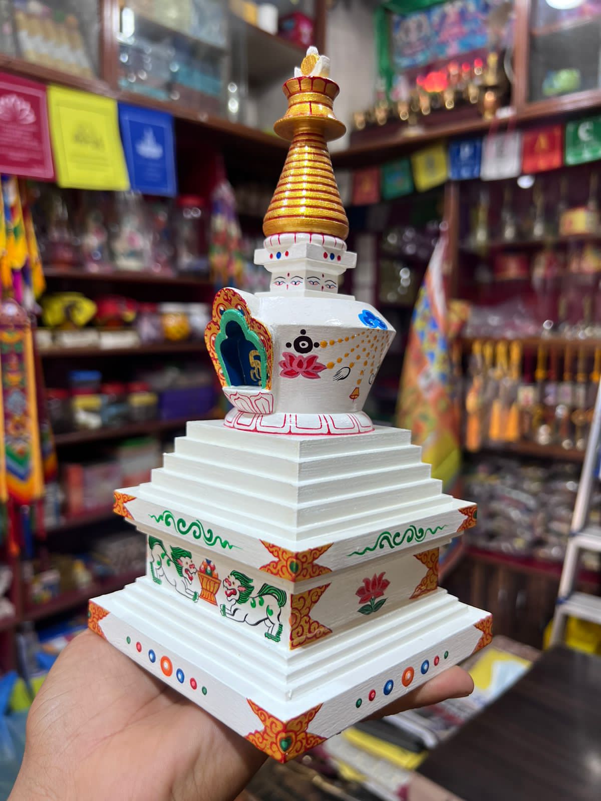 Hand Carved and Painted Wooden Stupa Chorten — NepaCrafts Product