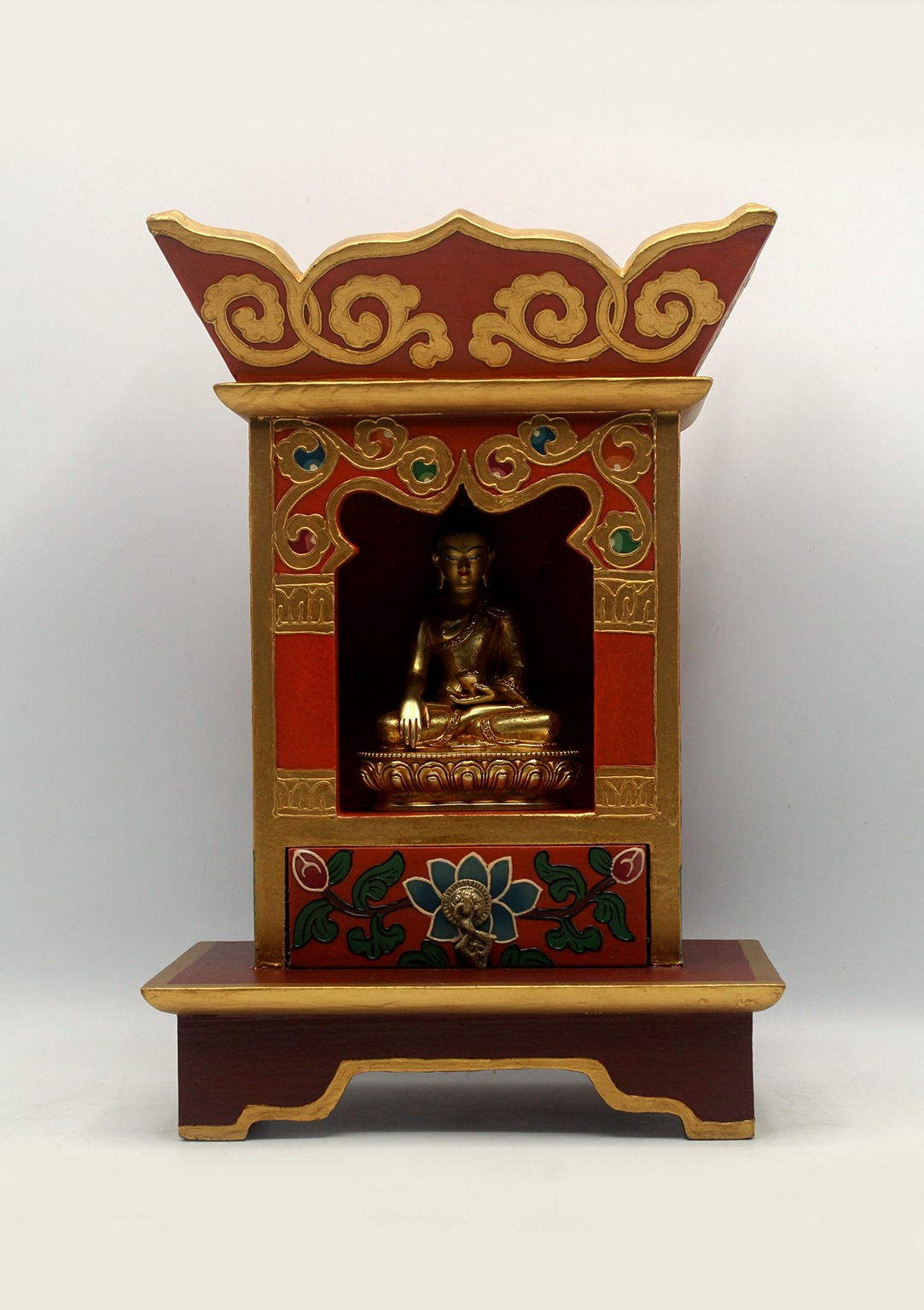 Lotus Flower Handpainted Tibetan Wooden Shrine Altar Box — NepaCrafts ...