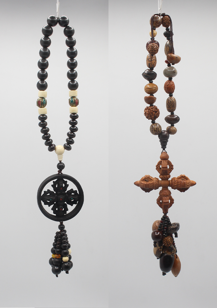 Tibetan Double Dorjee Carved Wooden Car Hanging Amulet — NepaCrafts Product