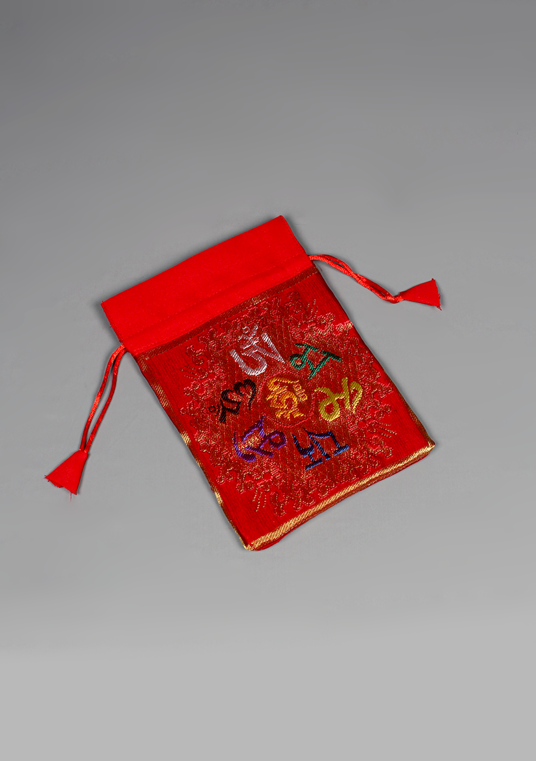 Brocade Om Mani Drawstring Mala Bag — NepaCrafts Product