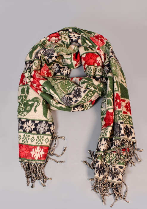 Handloomed Elephant Pattern Woolen Shawl - Himangi — NepaCrafts Product
