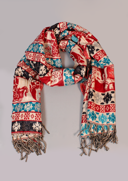 Handloomed Elephant Pattern Woolen Shawl - Himangi — NepaCrafts Product