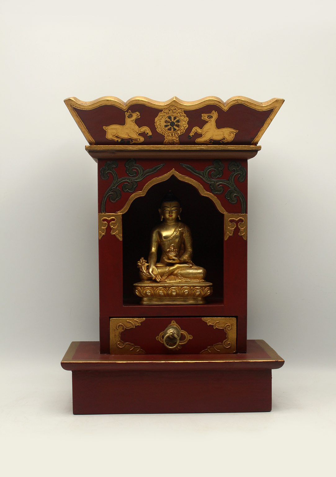 Handpainted Tibetan Red Wooden Shrine Altar Box with Lotus Flower ...