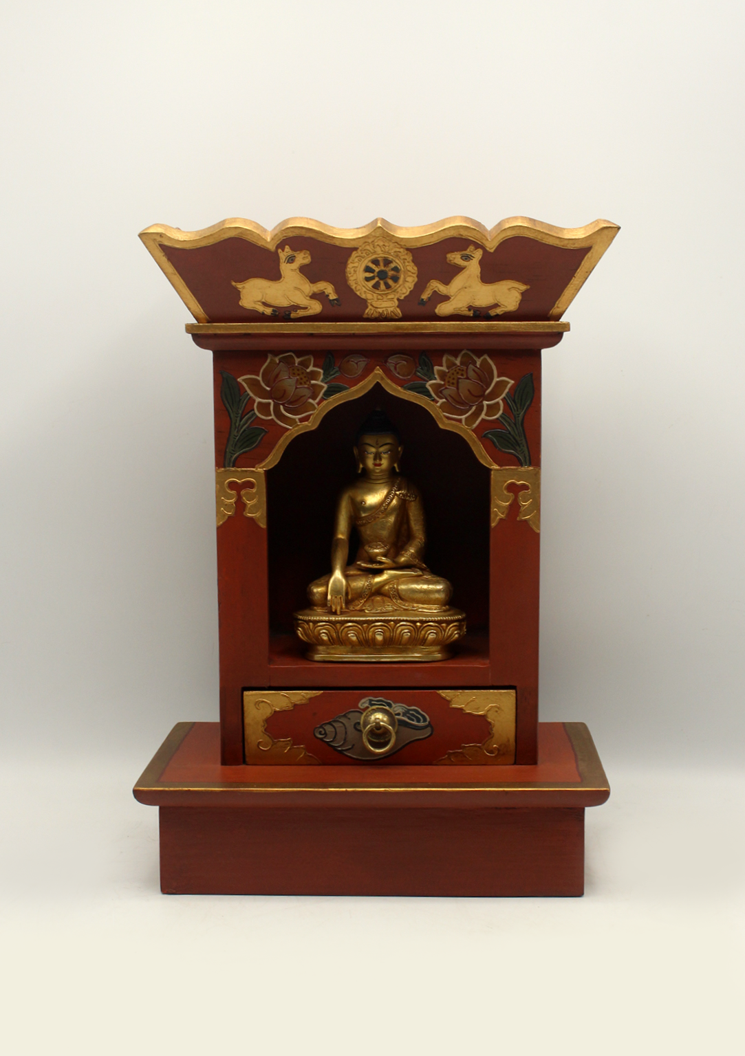 Handpainted Tibetan Wooden Shrine with Conch — NepaCrafts Product