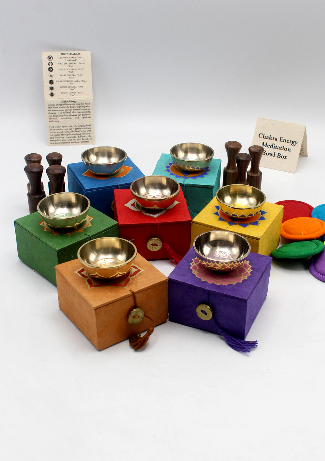 Seven Chakra Energy Meditation Mini Singing Bowl Gift Set — NepaCrafts ...