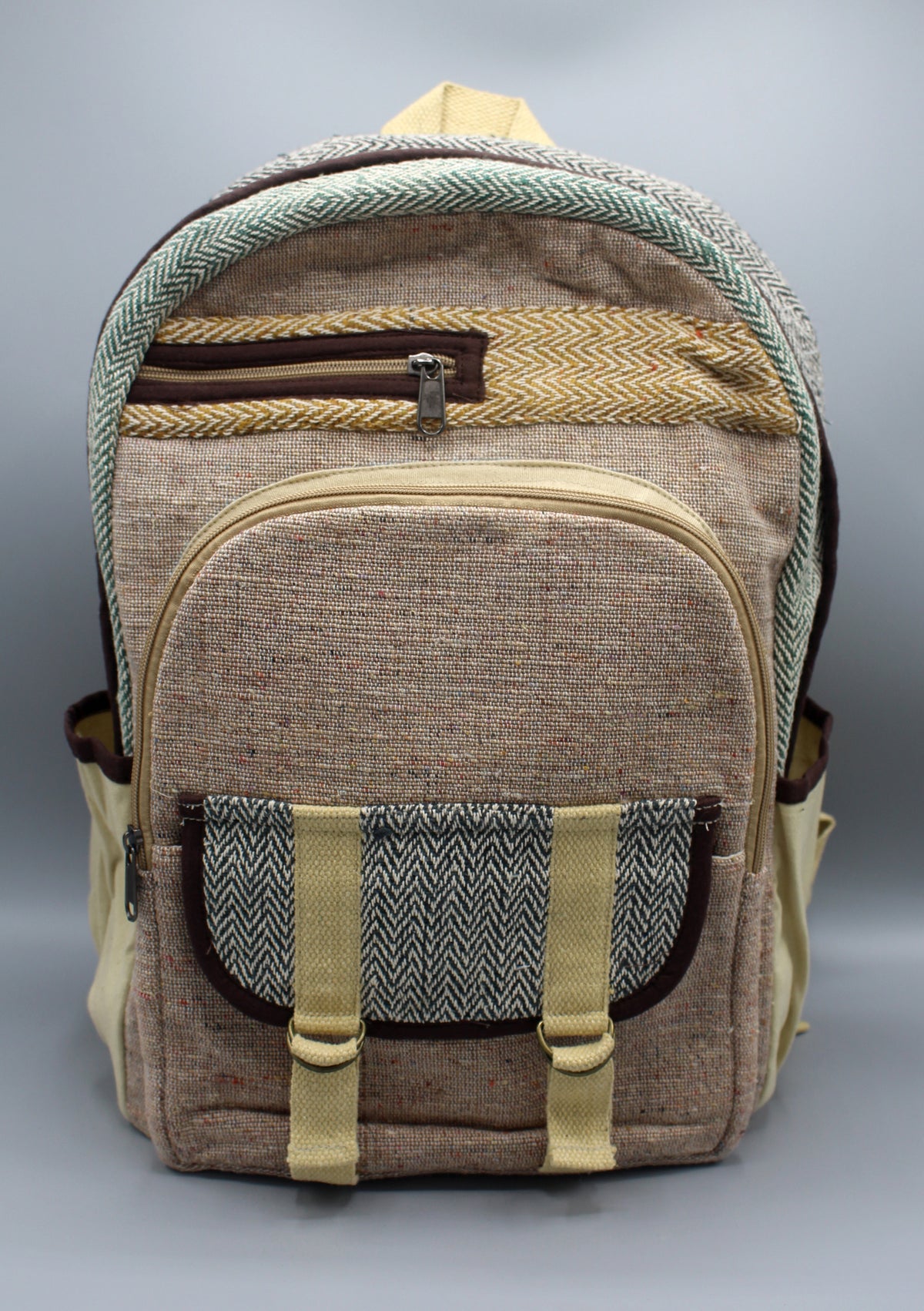 Green Border Earthy Hemp Rucksack — NepaCrafts Product