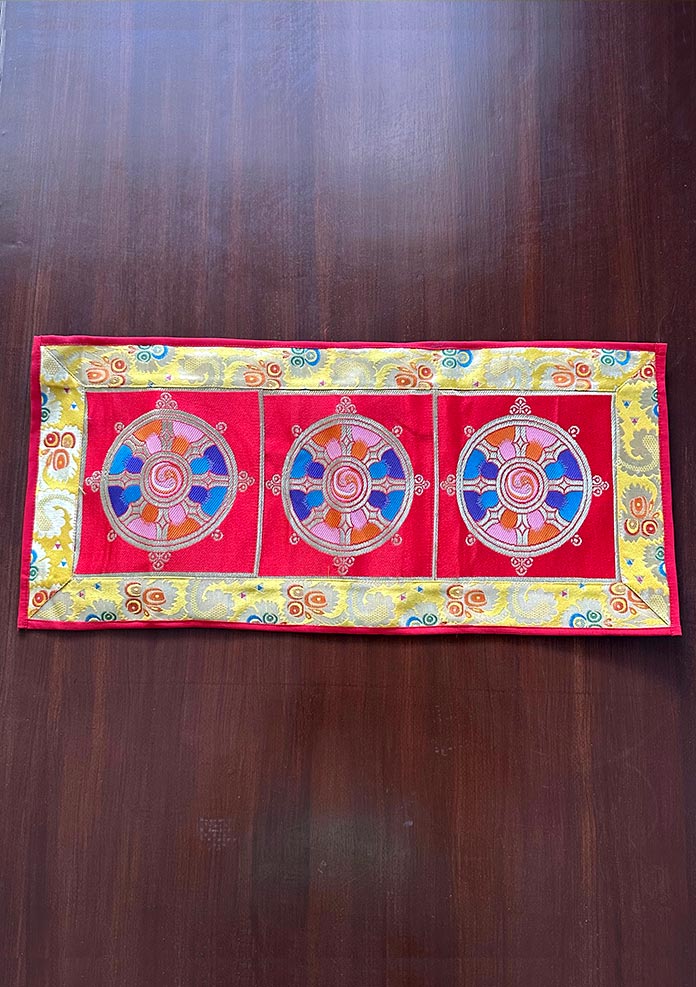 Dharma Chakra Red Altar Cloth wih Yellow Brocade — NepaCrafts Product