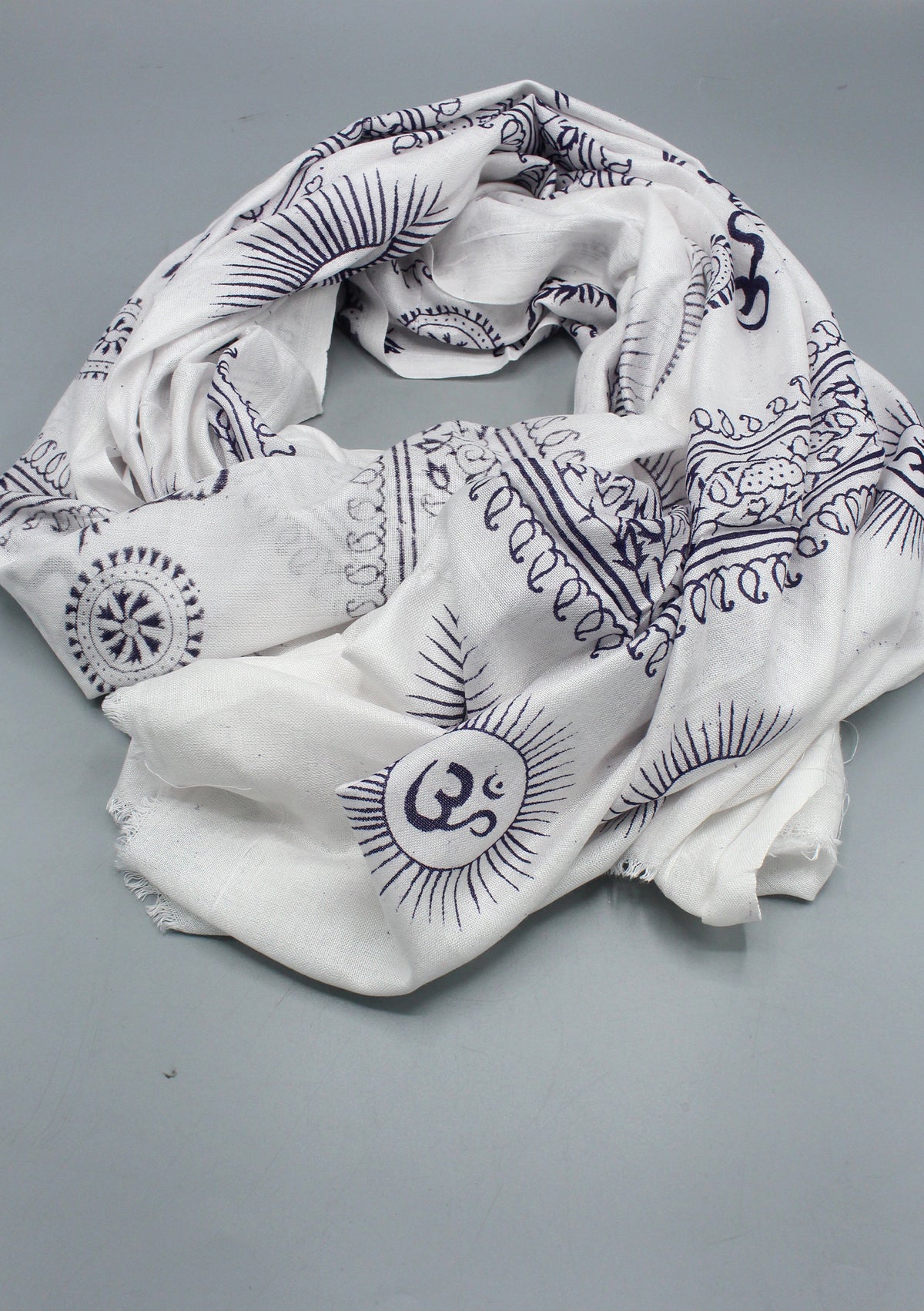 White with Black Print Om Prayer Shawl, Large Om Meditation Scarf ...