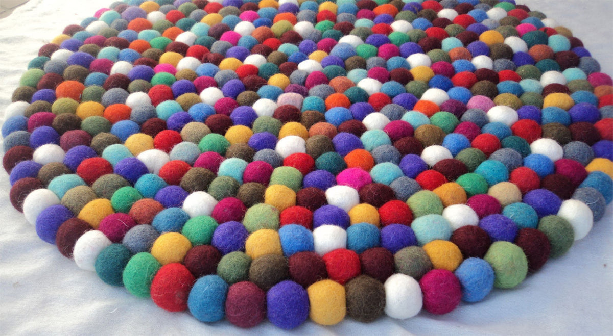 Multi Colored Woolen Round Felt Balls Mat/Carpet 50CM — NepaCrafts Product