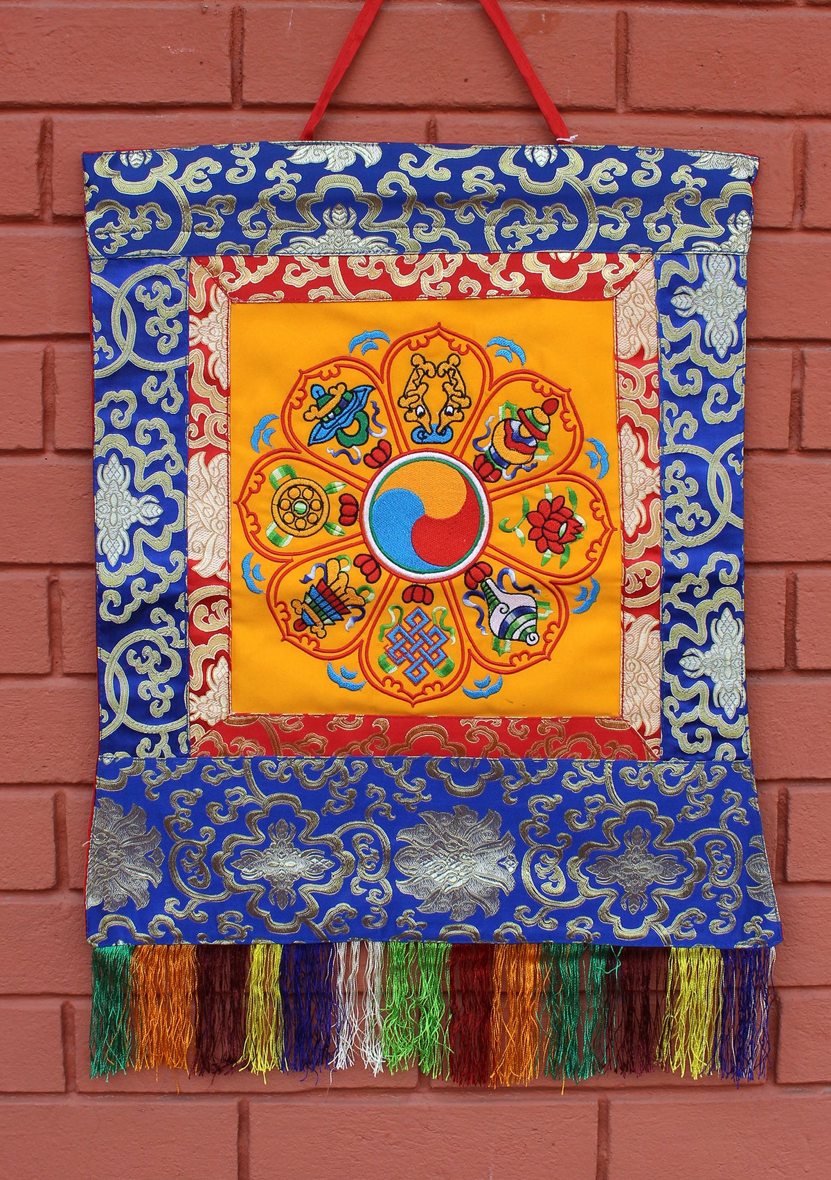 Brocade Framed Tibetan 8 Auspicious Symbol Wall Hanging — NepaCrafts ...