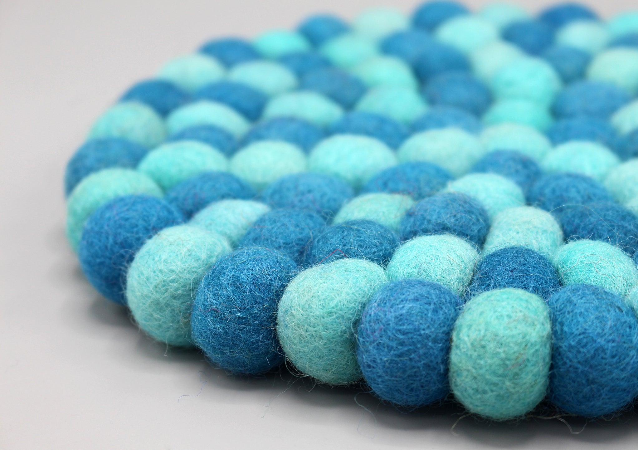 Blue Round Felted Balls Mat 22cm — NepaCrafts Product