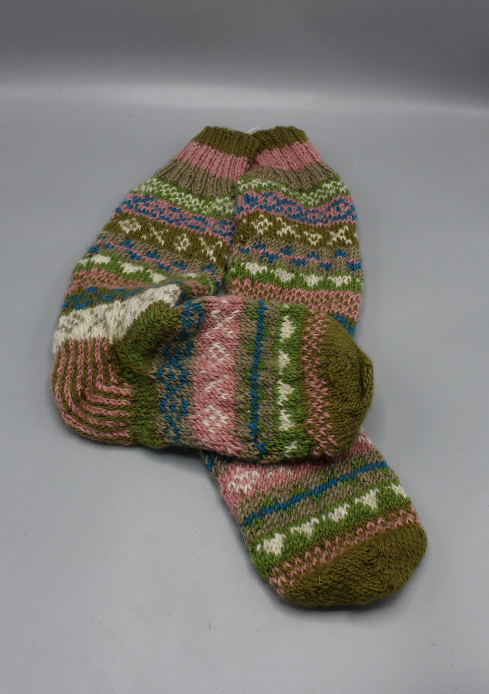 Olive Green Pure Woolen Warm Sherpa Socks — NepaCrafts Product