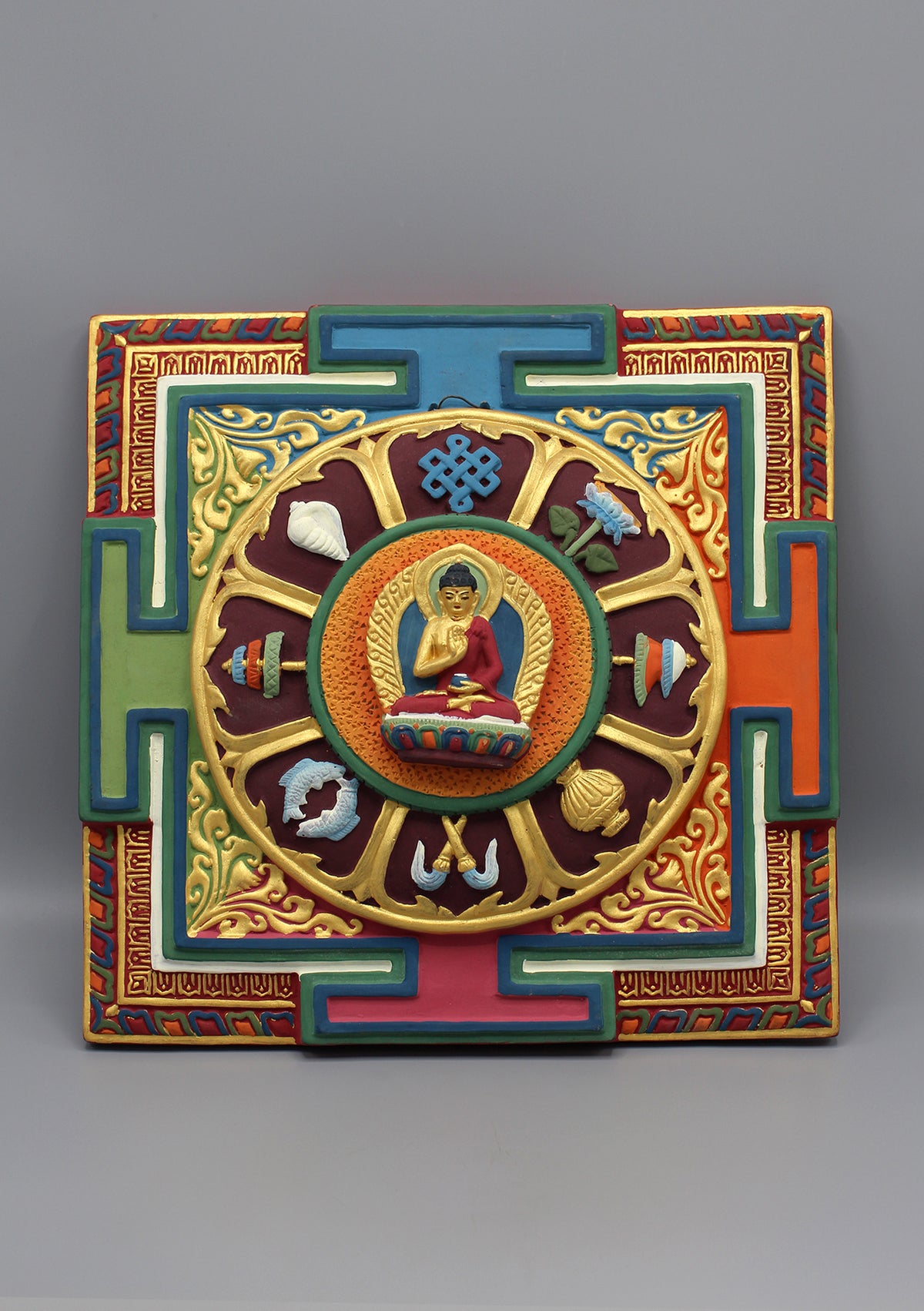 Blessing Buddha Handpainted Embossed Clay Wall Hanging — NepaCrafts Product