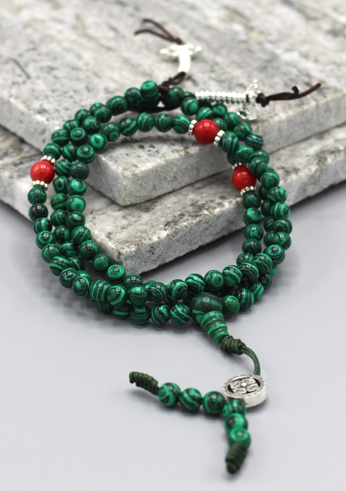 Green Malachite 108 Beads Prayer Mala with Counter — NepaCrafts Product