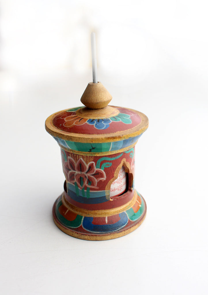 Wooden Spinning Handpainted Desktop Prayer Wheel — NepaCrafts Product