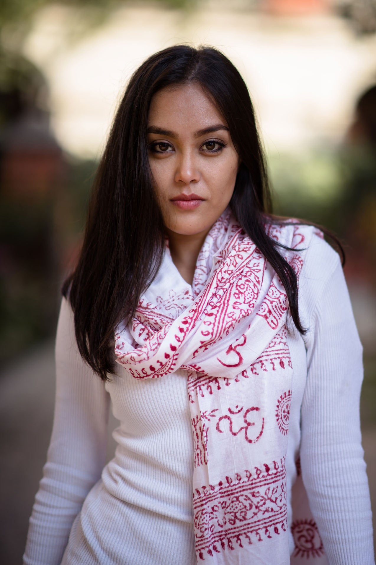 White Om Prayer Shawl — NepaCrafts Product