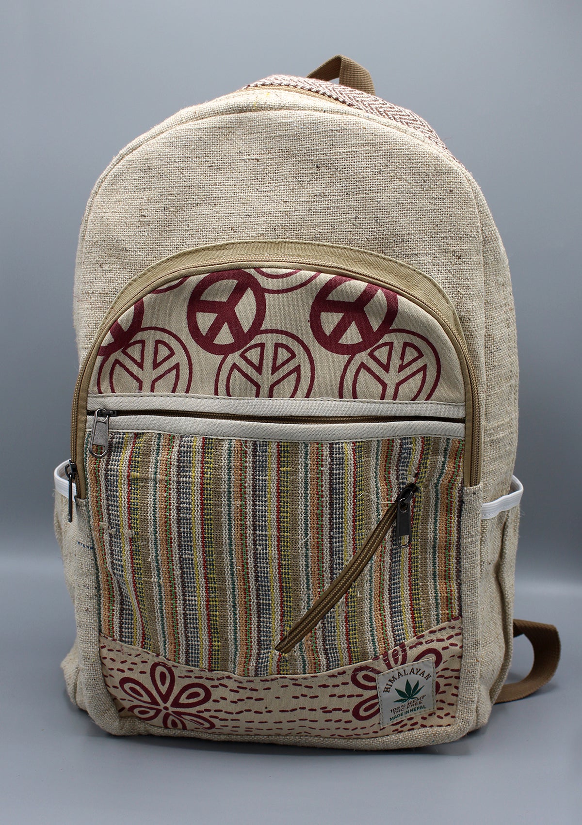 Peace Sign Hemp Backpack with Laptop Sleeve — NepaCrafts Product