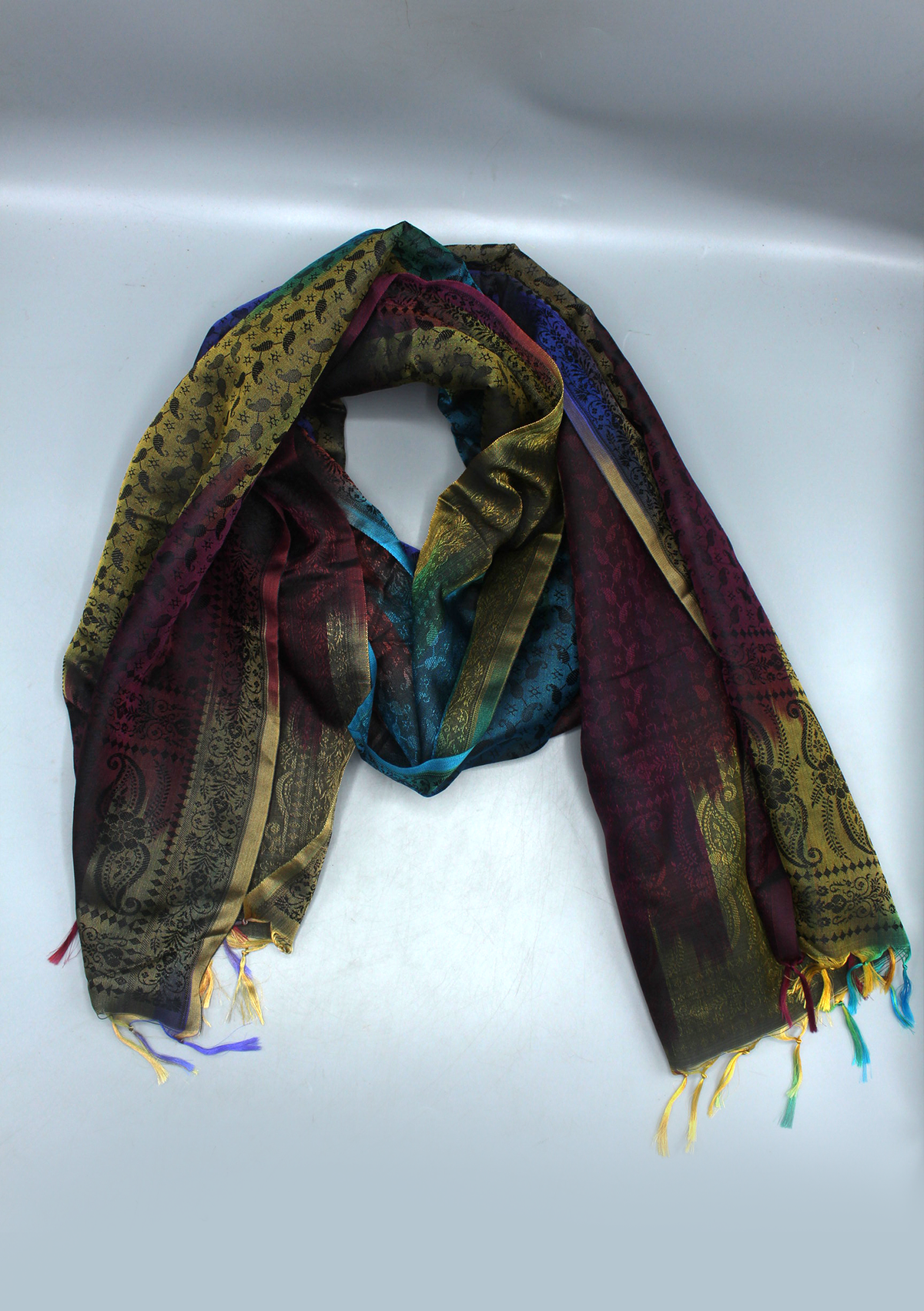 Silk Mixed Polyester Dark Multi Color Shawls with Furka — NepaCrafts ...