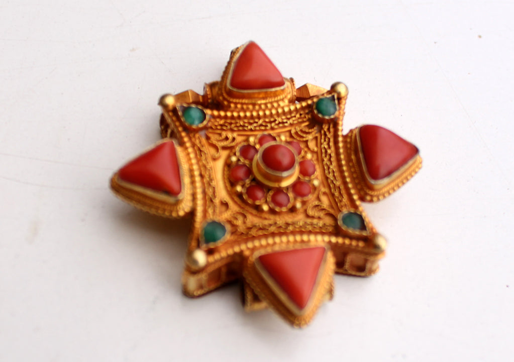 Gold Plated Silver Sterling Double Dorjee Tibetan Ghau Pendant with Co ...