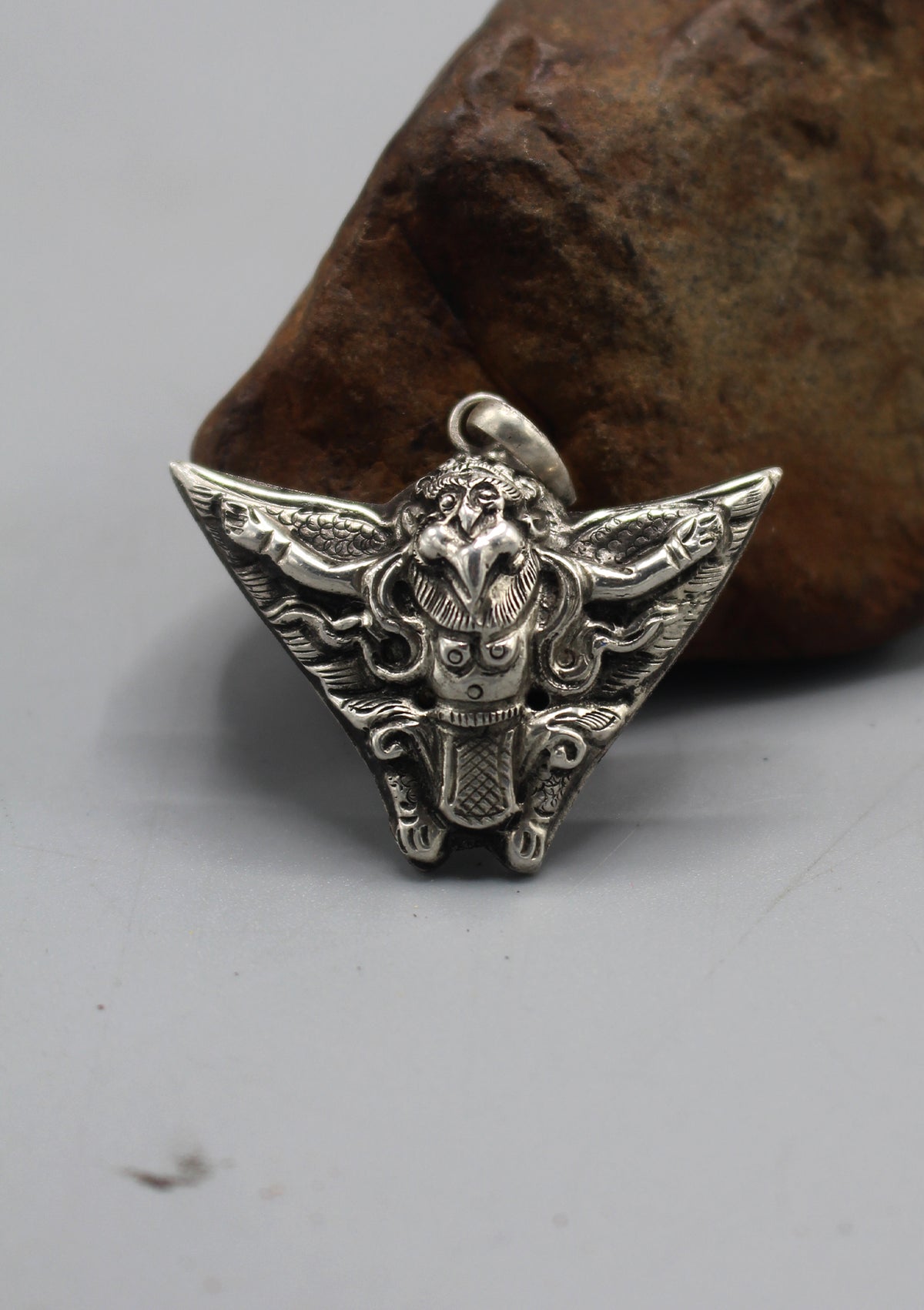 Sterling Silver Carved Garuda Pendant — NepaCrafts Product
